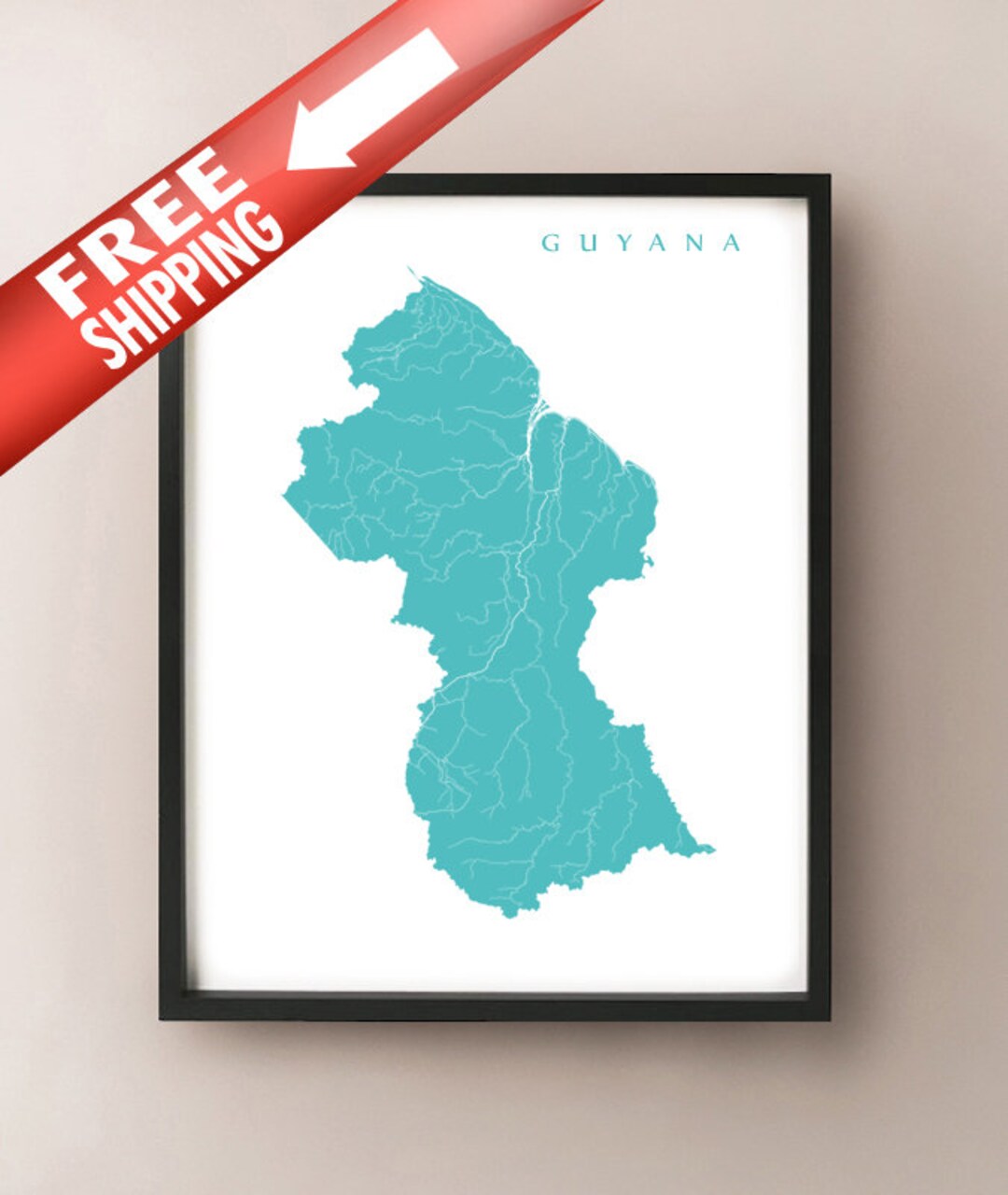Guyana Map Print: Streets & Rivers Art, 70 Colors - Etsy