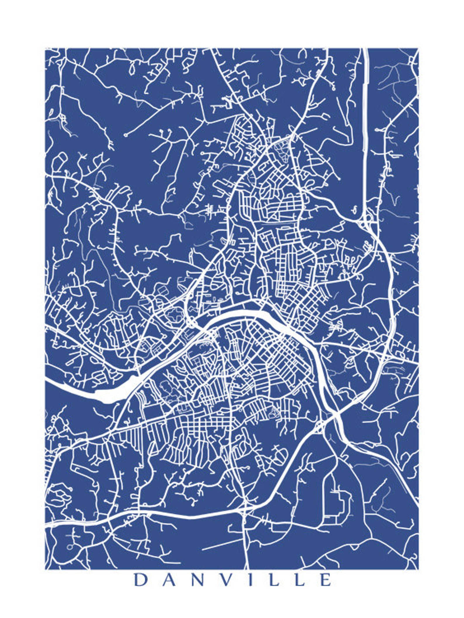 Danville Map Virginia Poster | Etsy