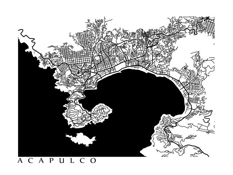 Acapulco Map Art Print Mexico Poster - Etsy