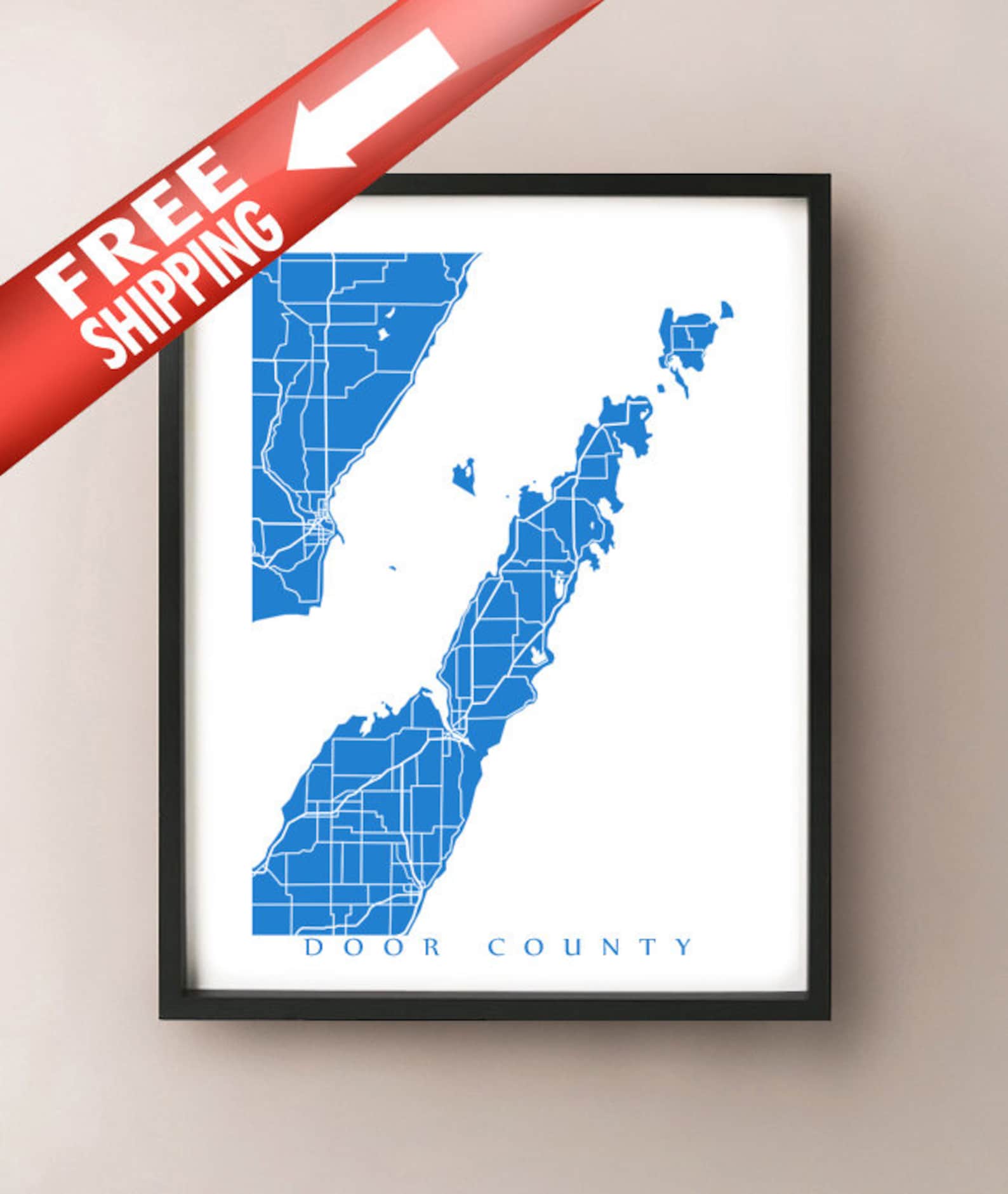 Door County WI Map Print Door Peninsula Wisconsin Lake - Etsy