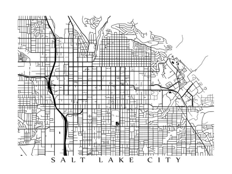 Salt Lake City Map Art Poster Print Black and White Wall Art | Etsy