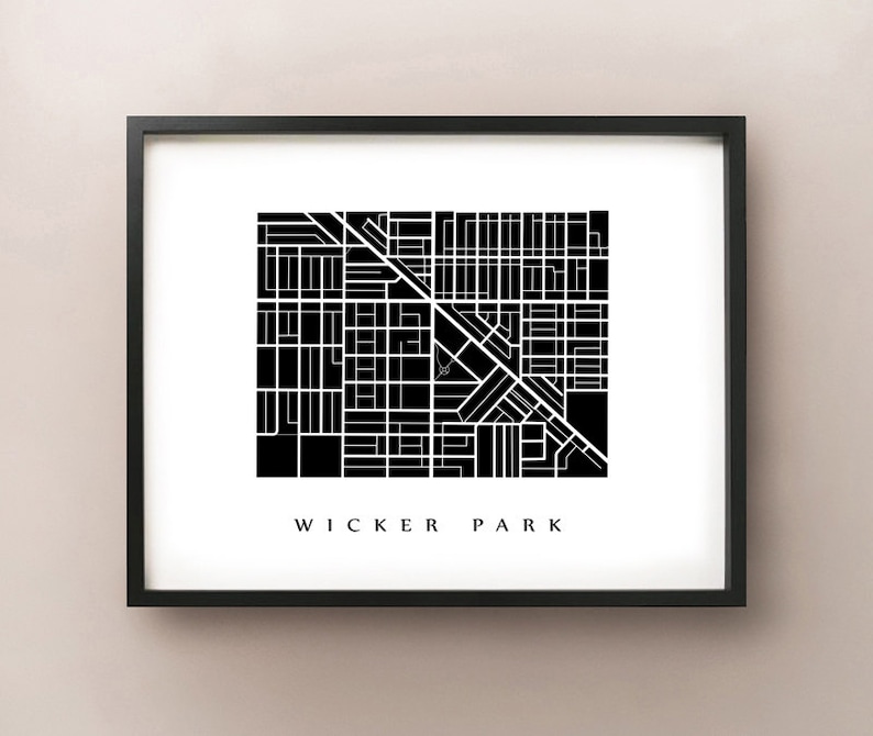 Wicker Park Map Chicago Neighbourhood Art Print | Etsy