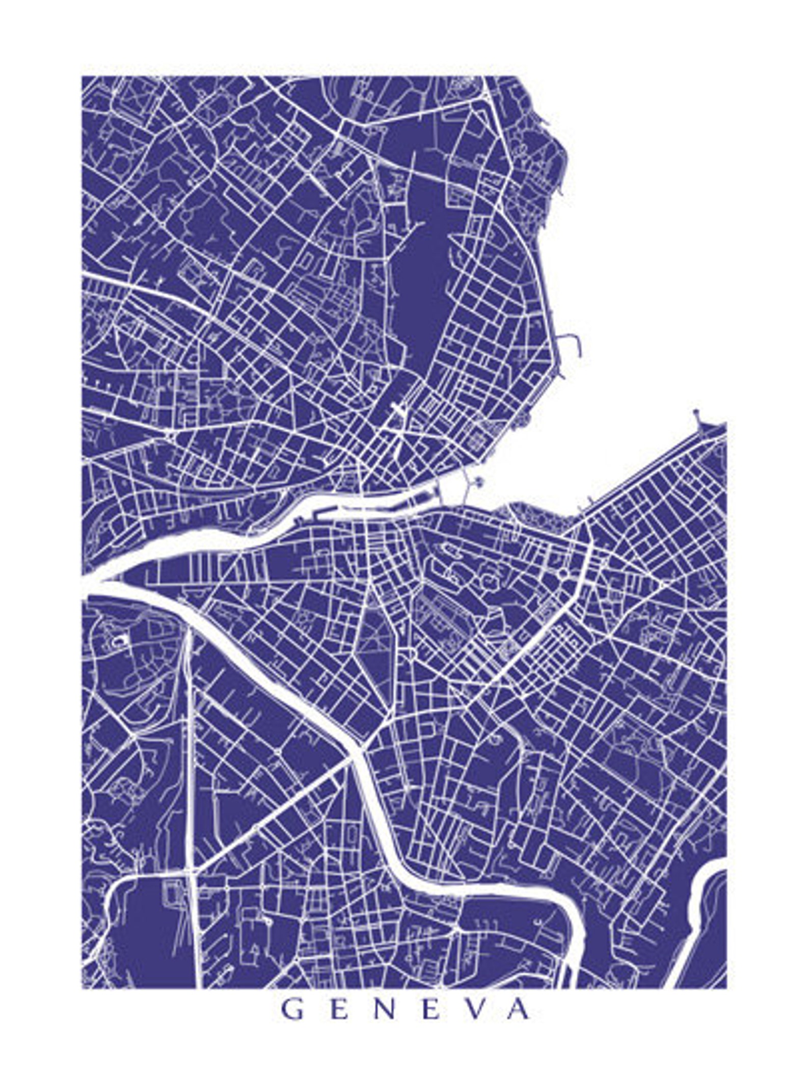 Geneva Map Switzerland Poster Print Swiss Art | Etsy