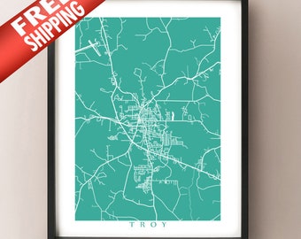 Troy Alabama Map Troy University Poster Print City of AL Trojans T-roy ...