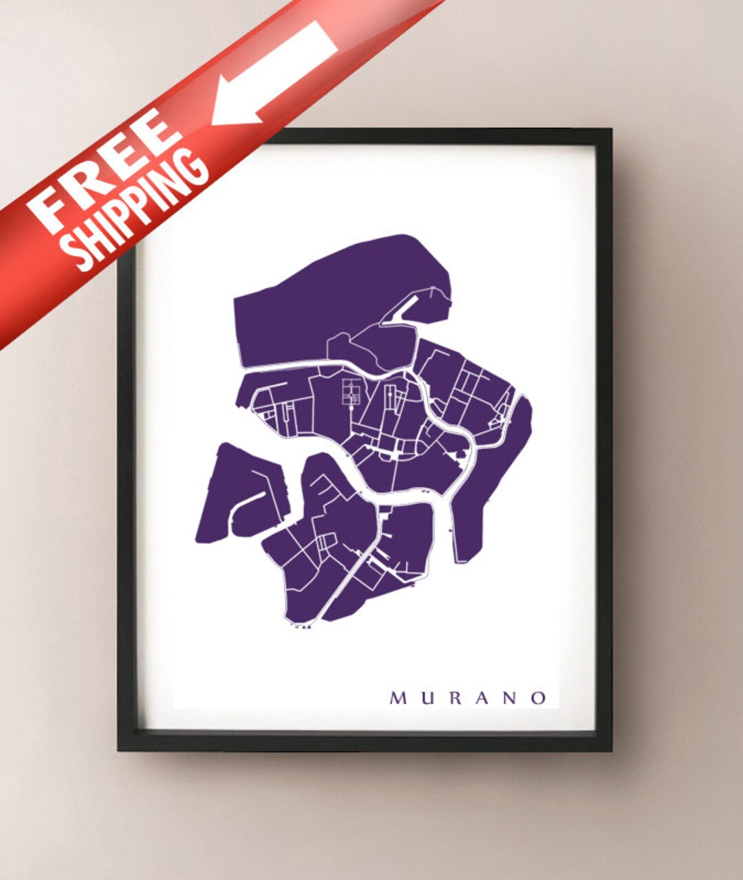 Murano Map Print - Venice Wall Art - Italy Poster - Italian Modern City ...