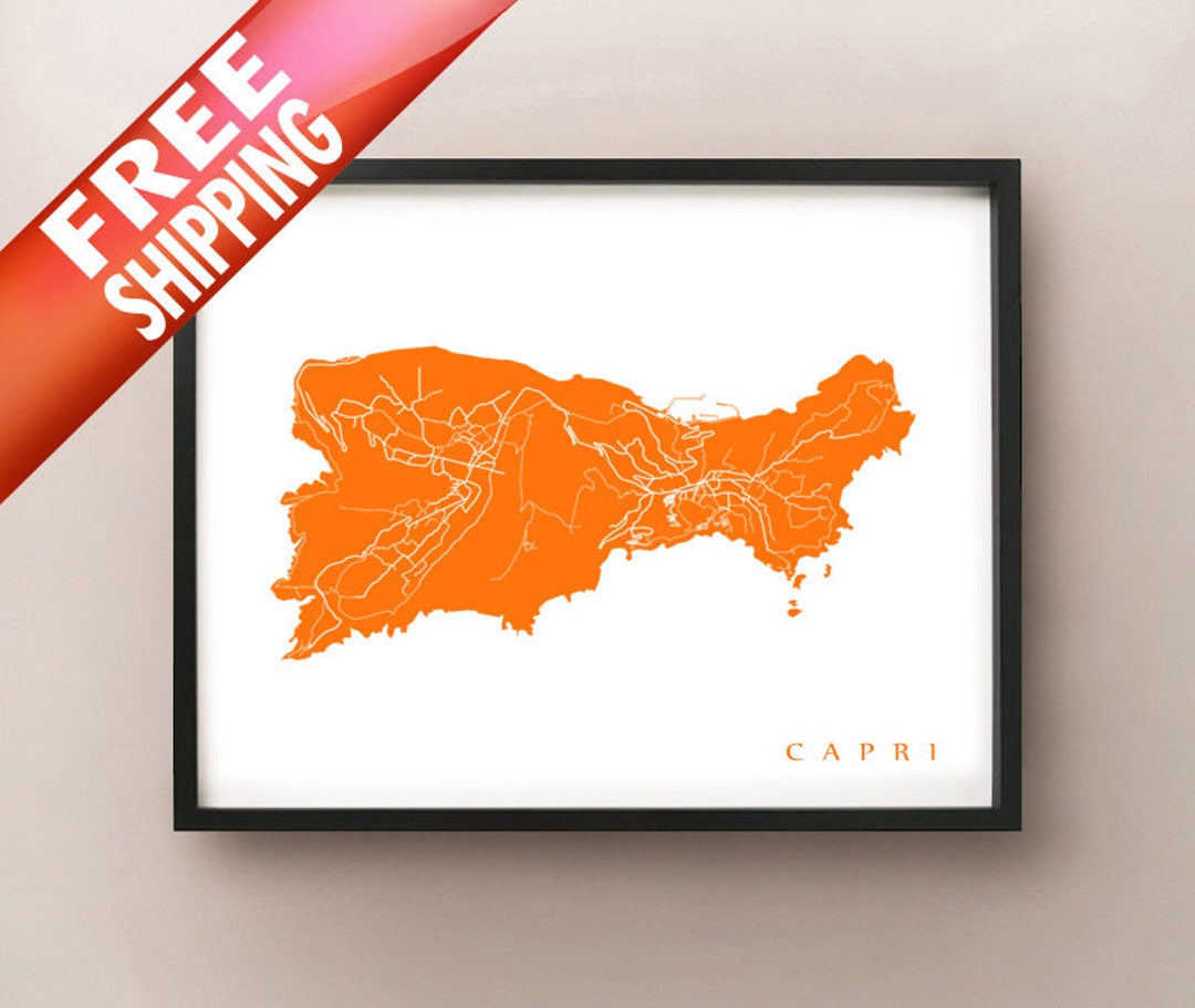 Capri Map Print - Italy Poster - Italian Home Decor, Modern Wall Art ...
