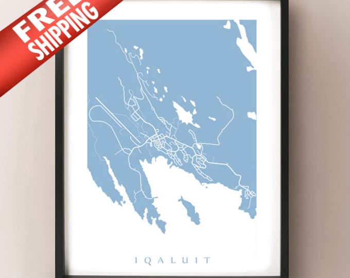 Iqaluit Map Print - Nunavut, Canada Art Poster - Choose Colour and Size ...