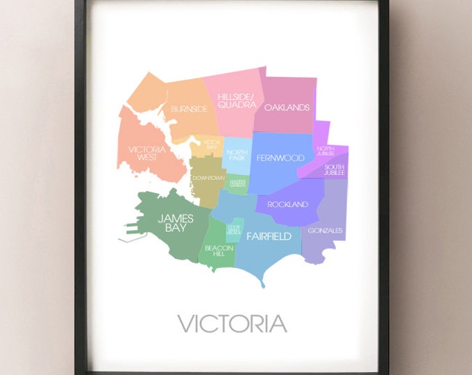 Victoria, BC Map Coloured Neighbourhoods Print - Etsy