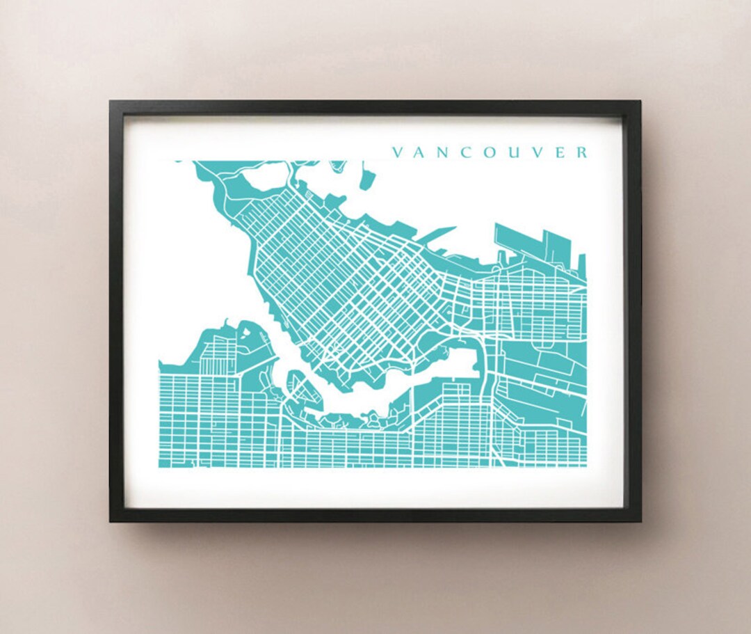 Downtown Vancouver Map Poster Print - BC, Canada - Etsy