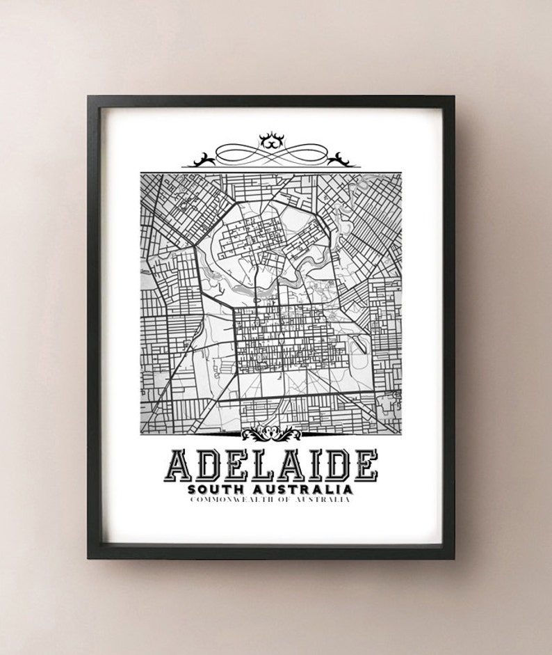 Adelaide Vintage Style Black & White Map Art Print Adelaide | Etsy