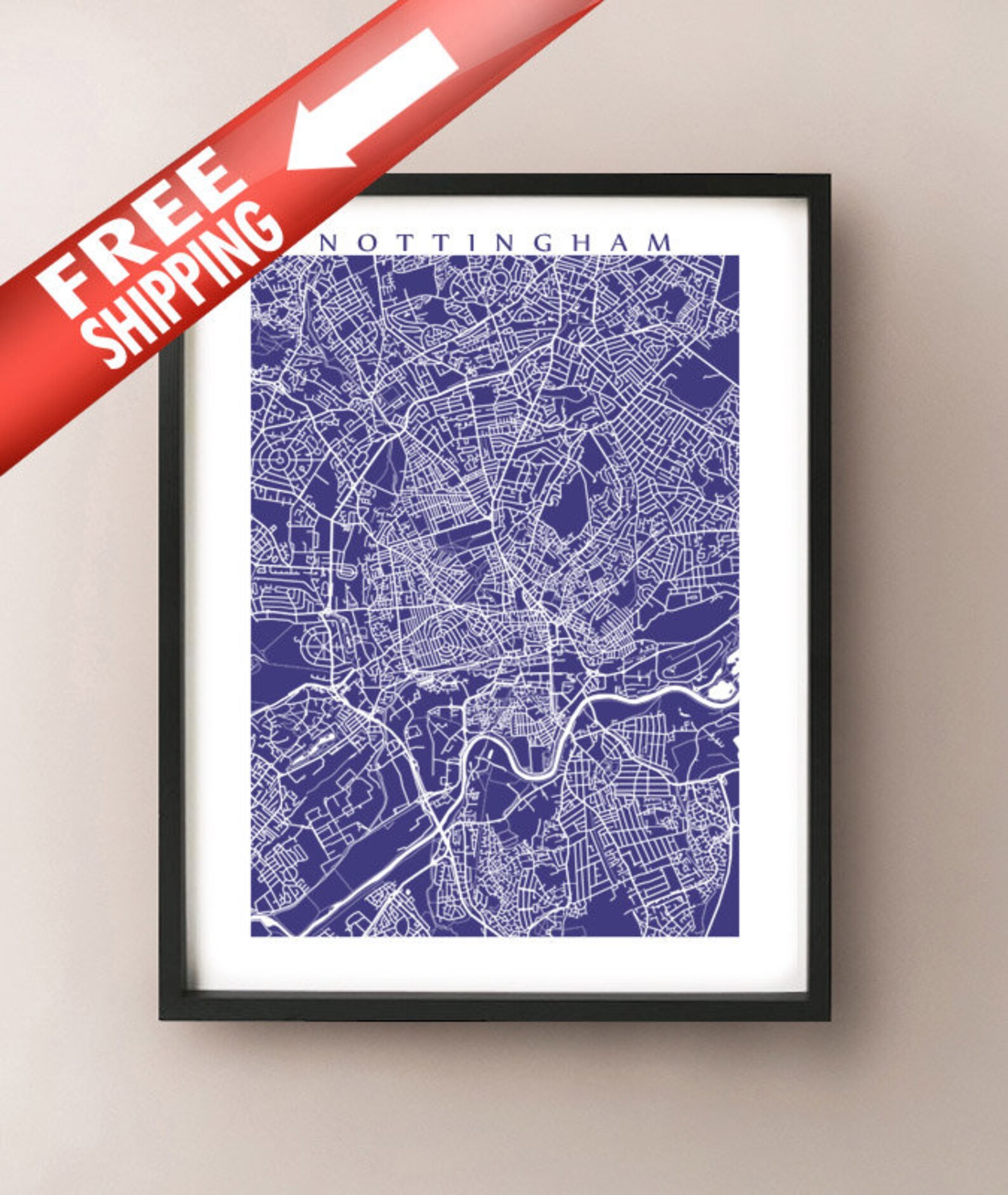 Nottingham Map Print - UK Wall Art - England Poster - Etsy