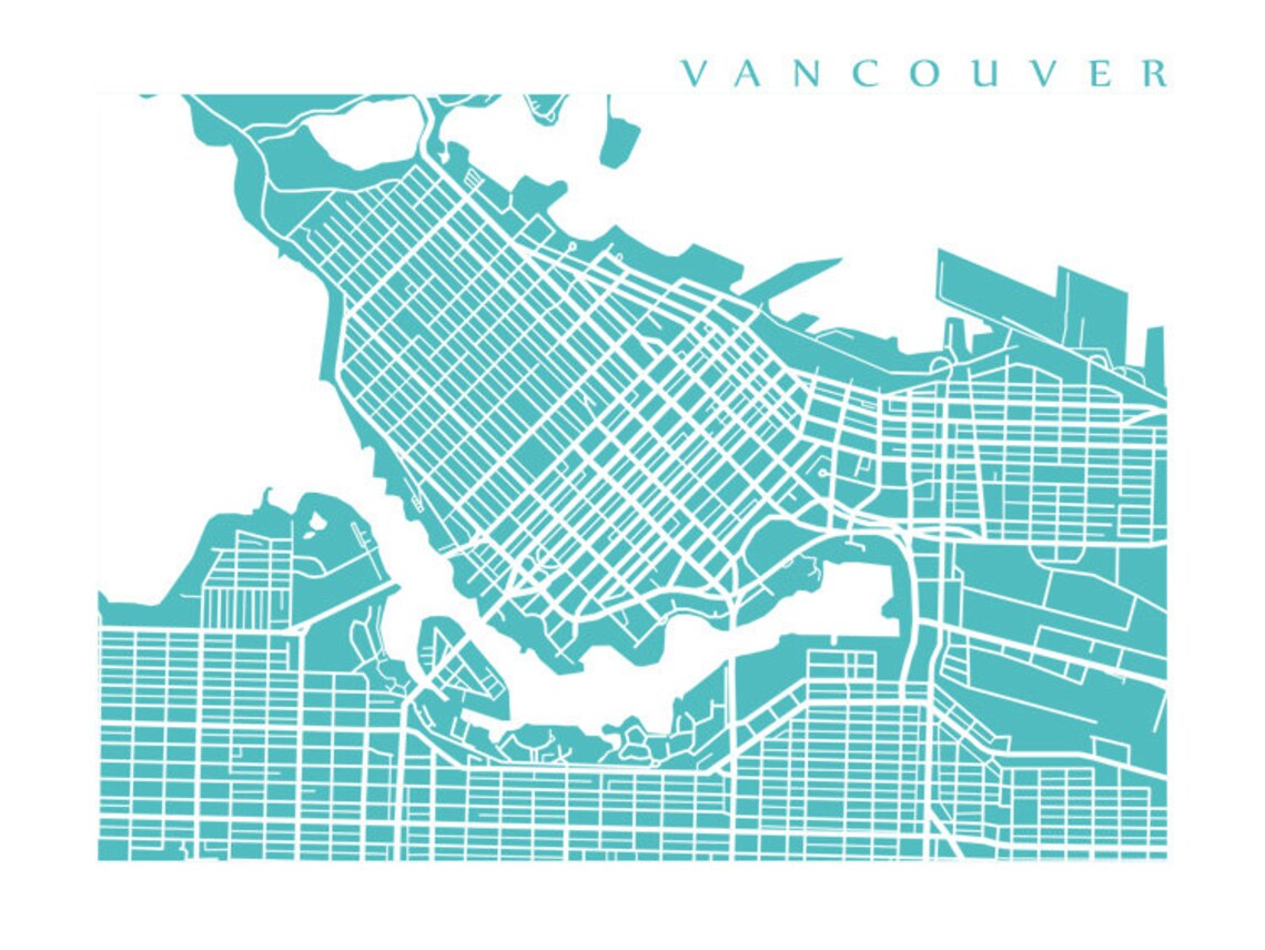 Downtown Vancouver Map Poster Print BC Canada - Etsy