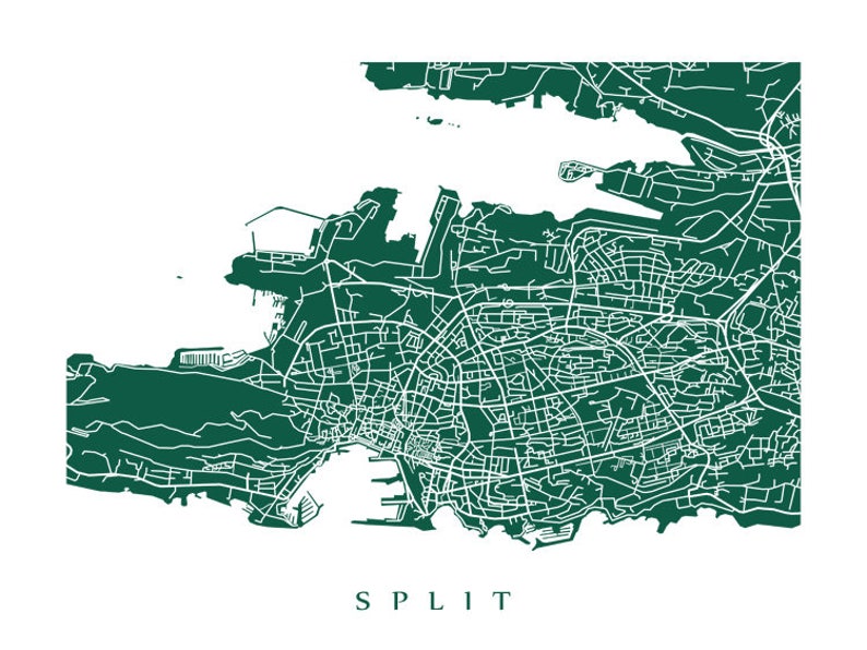 Split Croatia Map Print Dalmatia Coast žuka Hrvatska - Etsy