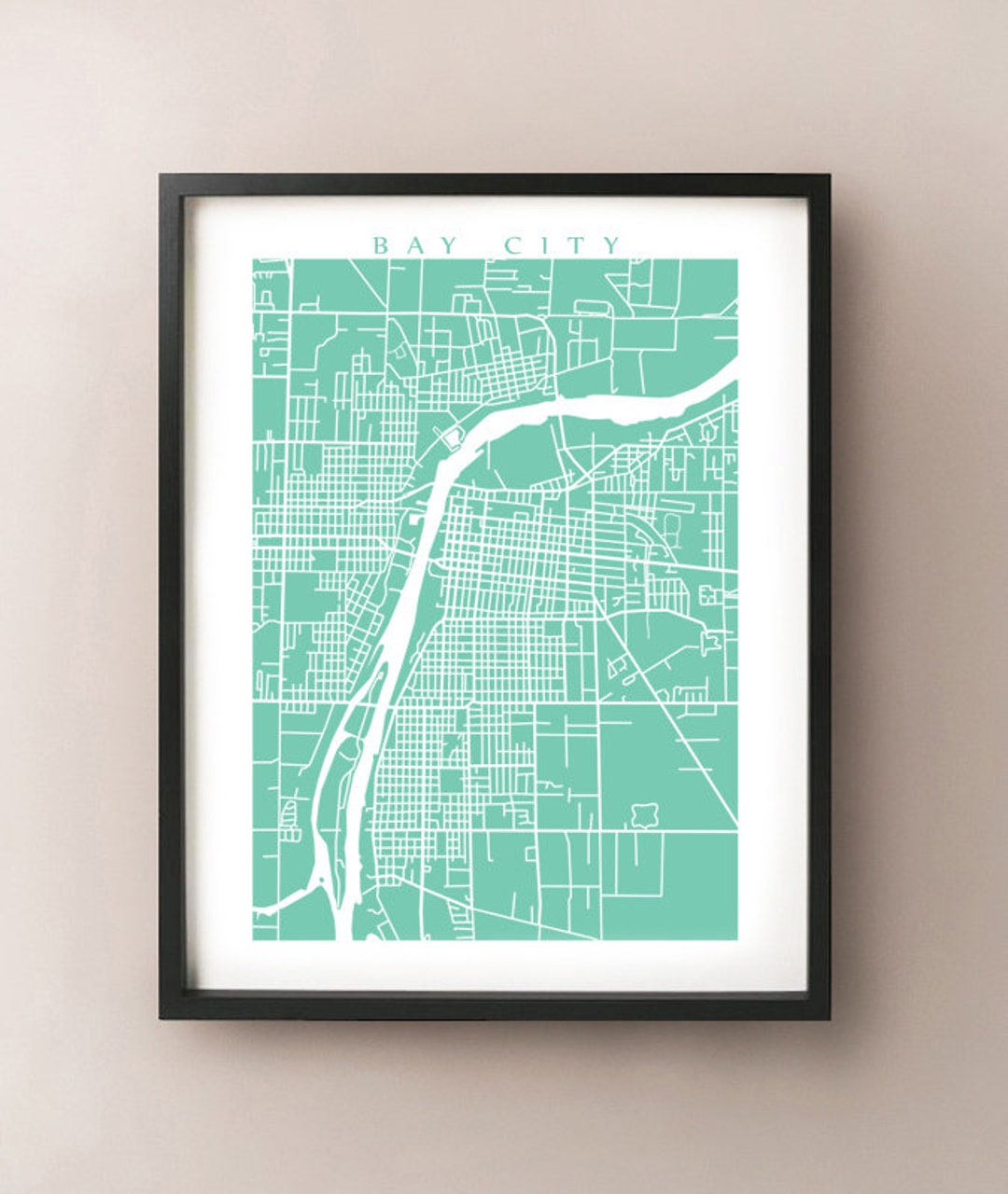 Bay City Map Print - Michigan Poster Art - Etsy