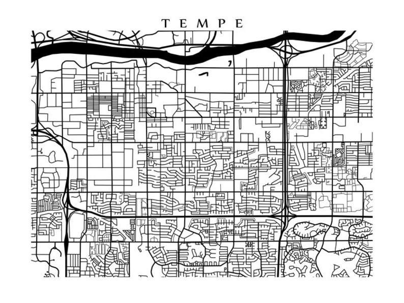 Tempe Map More Sizes Available Black and White Wall Art | Etsy