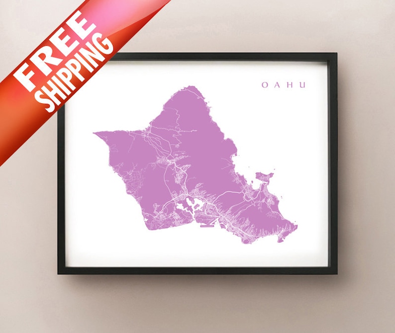 Oahu Map Hawaii Art Poster Print | Etsy