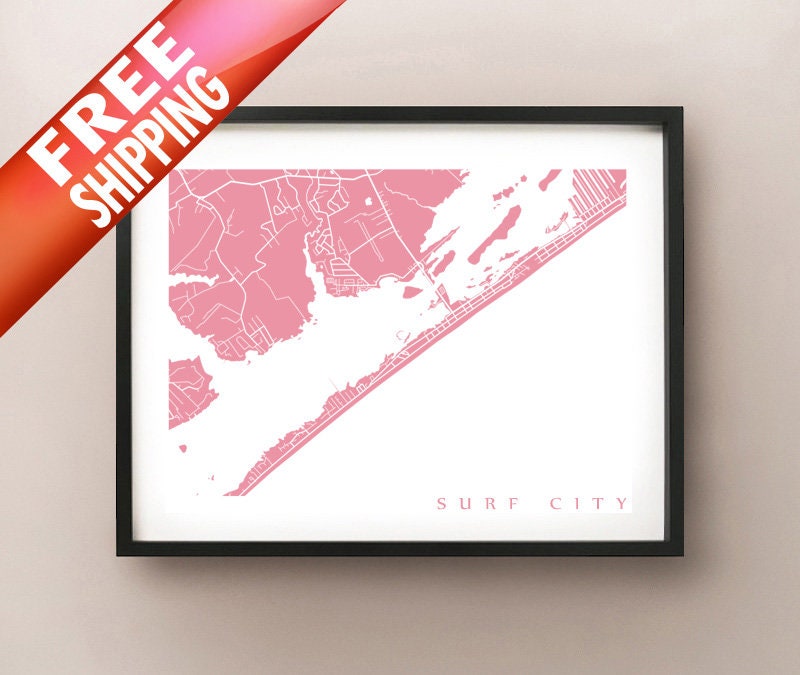 Surf City NC map print North Carolina Poster | Etsy