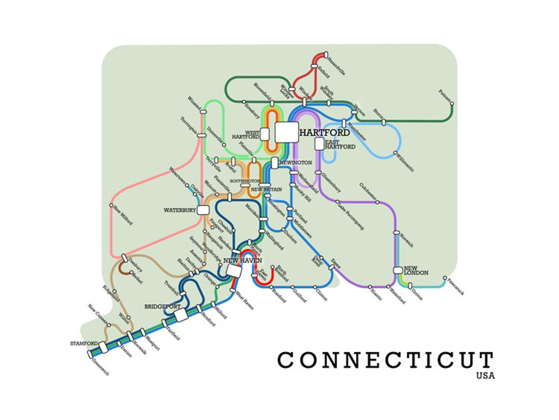 Connecticut Map Metro Subway Style - Etsy