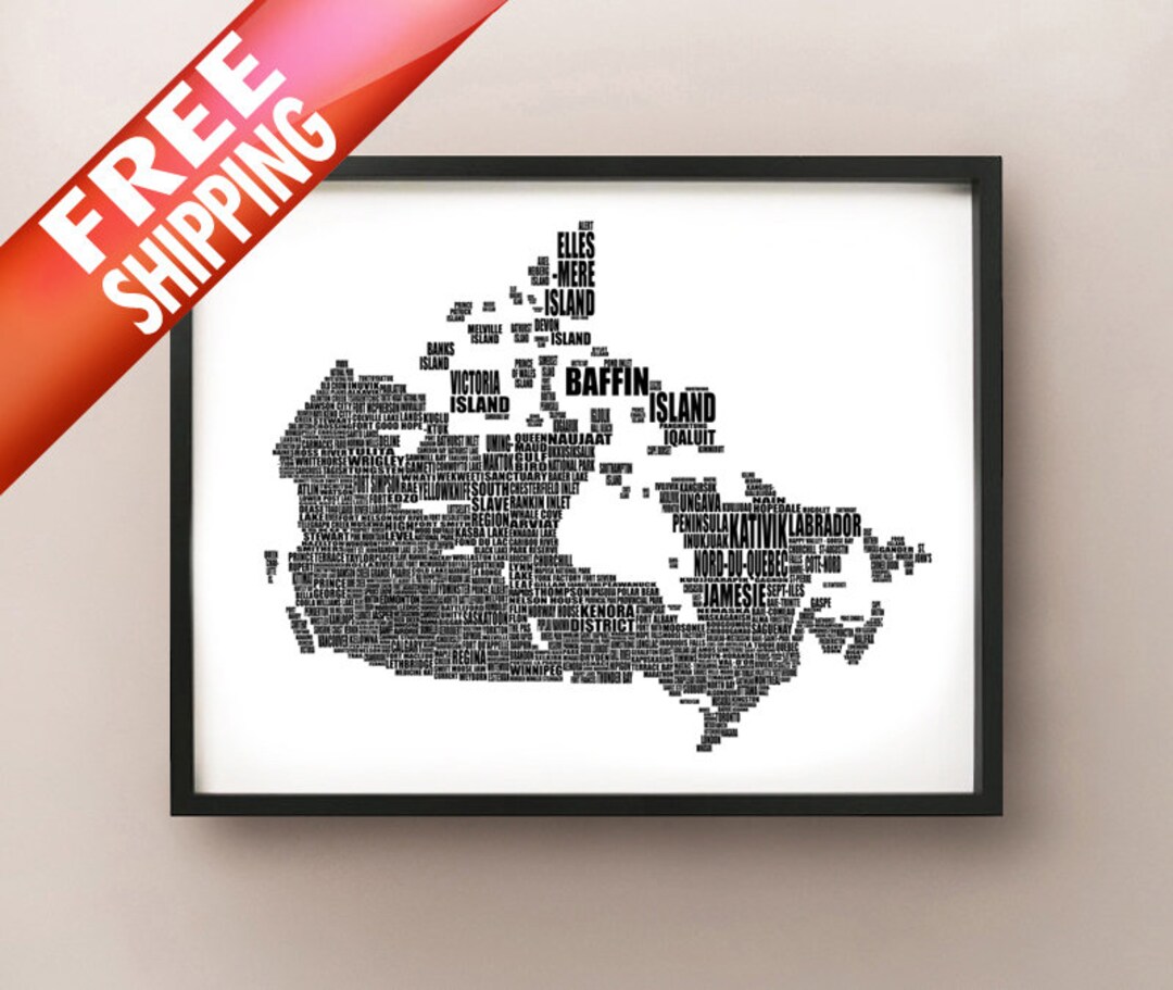 Canada Typography Map, Canada Text Art Print - Etsy