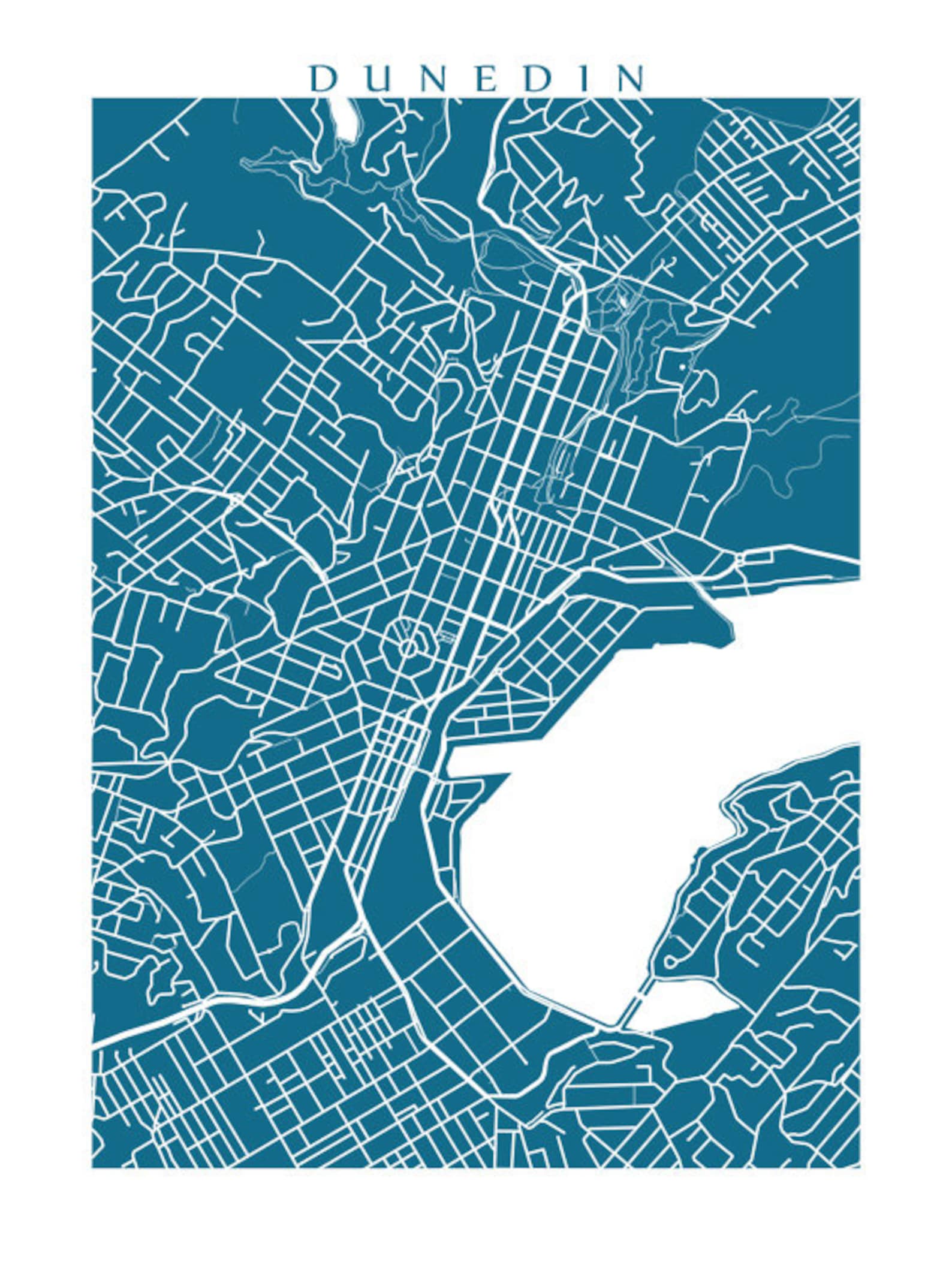 Dunedin Map New Zealand Art Poster Print - Etsy