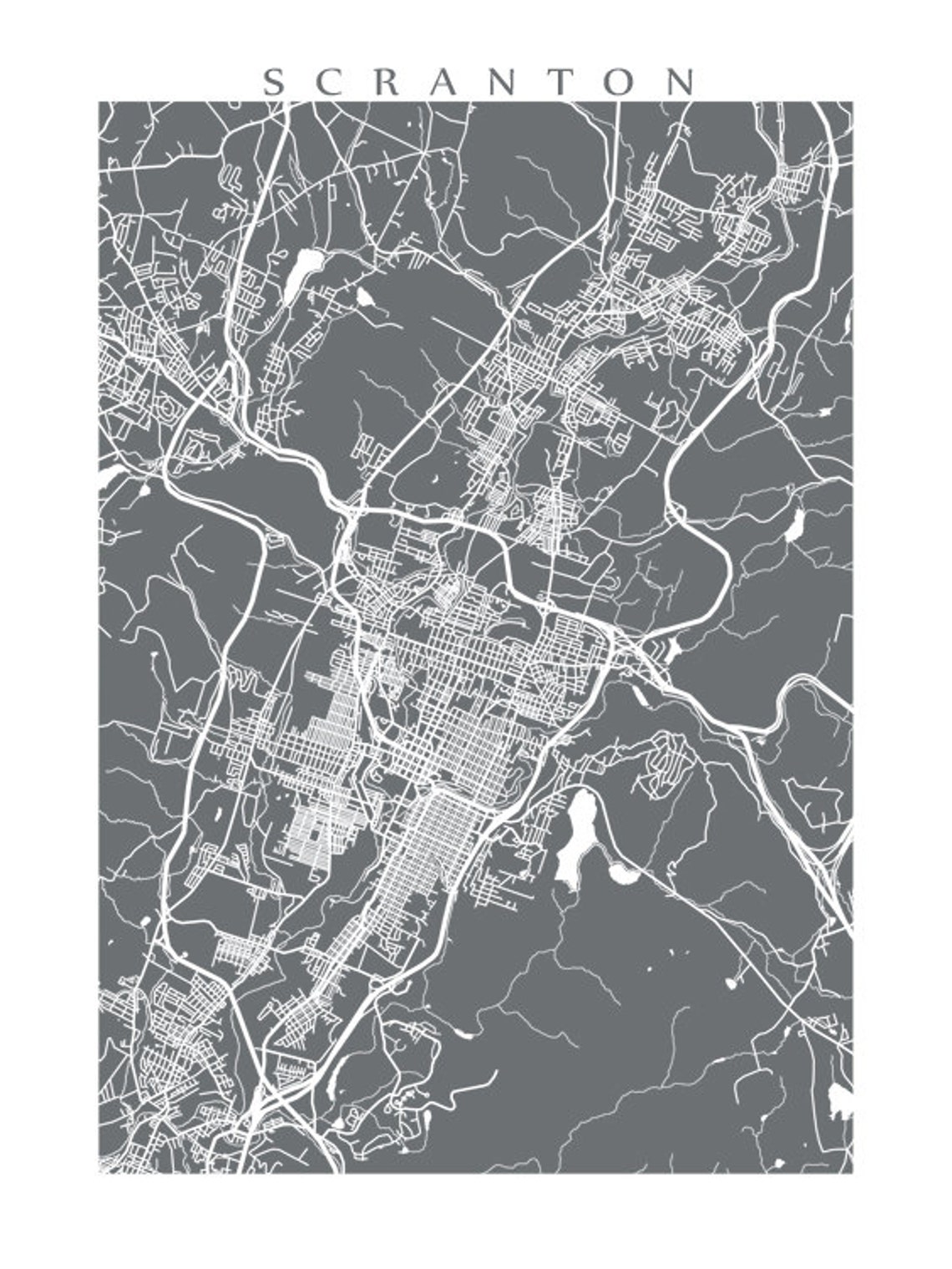 Scranton Map - Pennsylvania Poster - Etsy