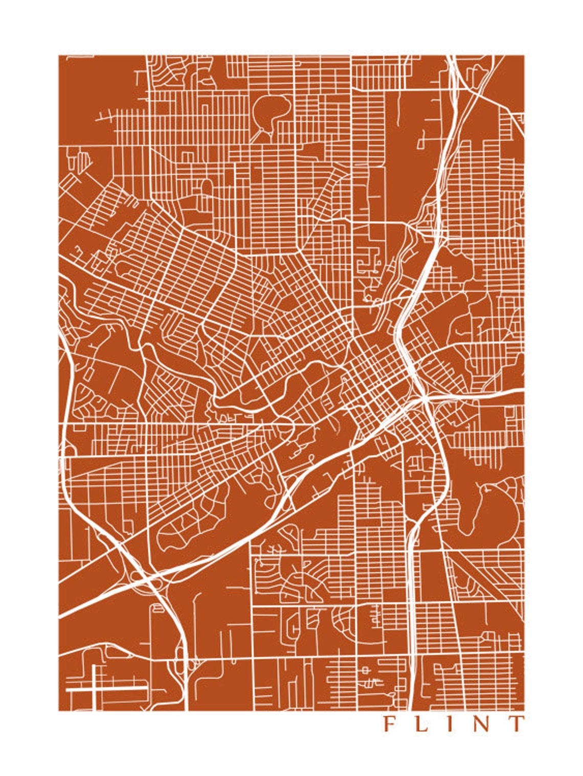 Flint City Map Michigan Poster - Etsy