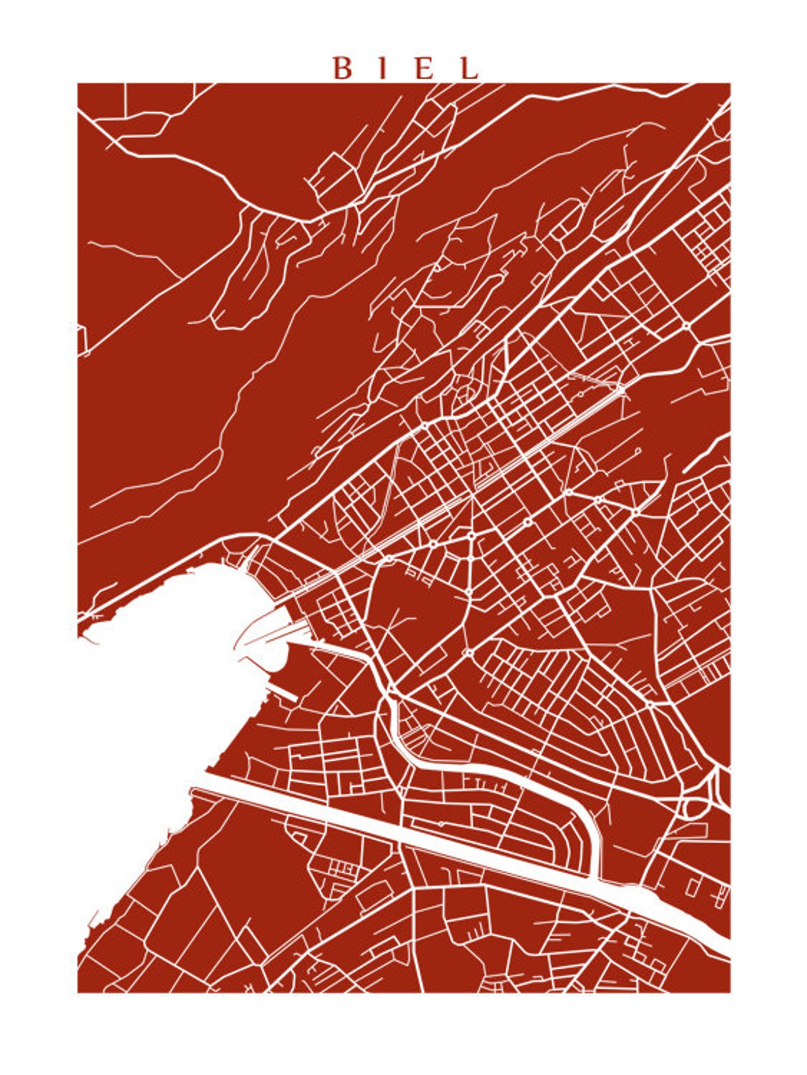 Biel / Bienne Map Switzerland Poster Print - Etsy