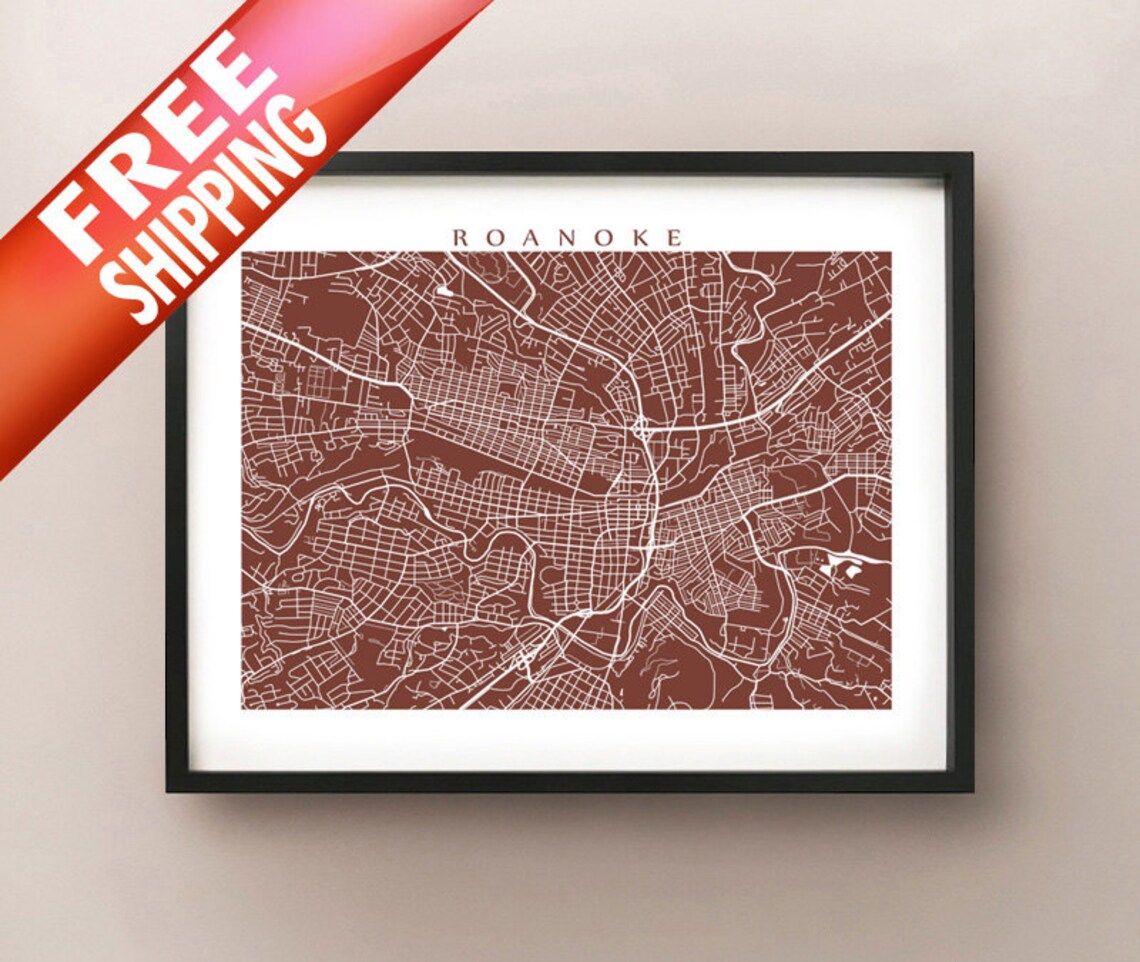 Roanoke Map Print - Virginia Art Poster - Etsy