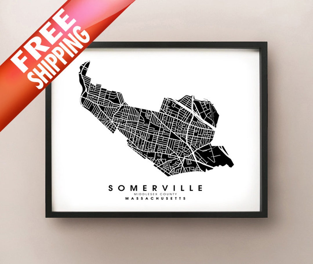 Somerville, MA - City Limits Map Print - Etsy