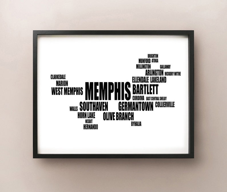 Memphis Typography Map, Tennessee Text Art Print - Etsy