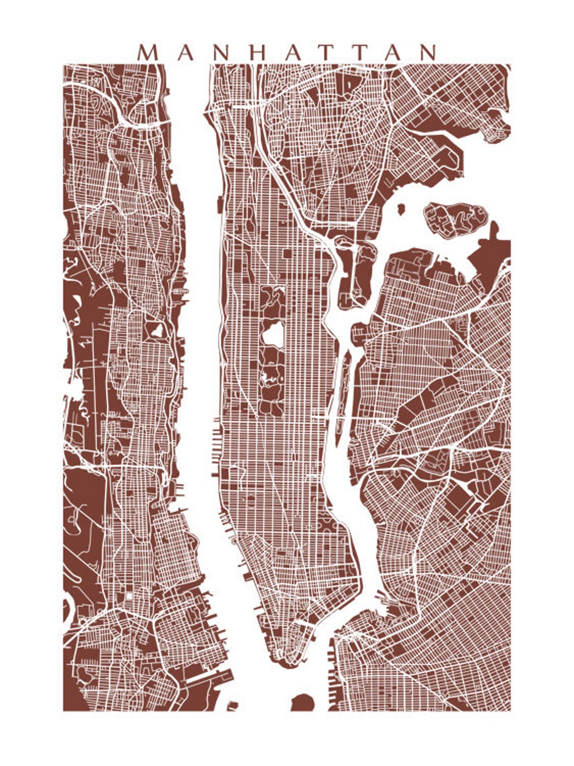 Manhattan Map Print New York Poster - Etsy