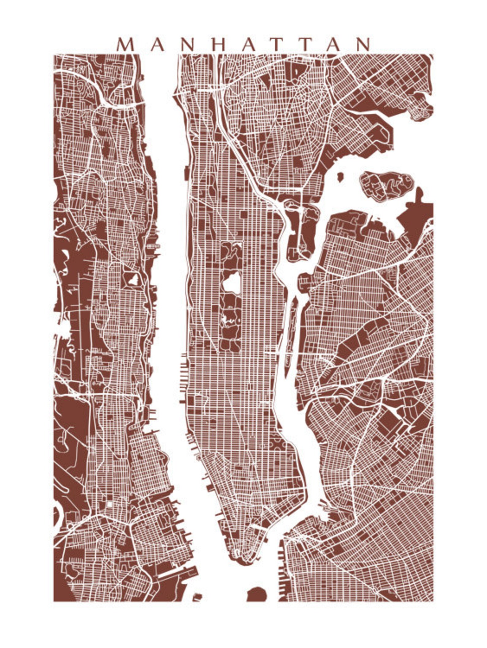 Manhattan Map Print New York Poster - Etsy