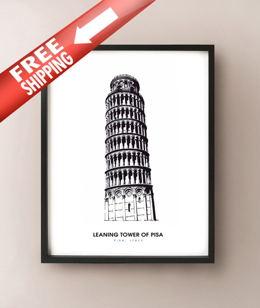 Leaning Tower of Pisa - Ink Drawing Print - Pisa, Italy - Etsy