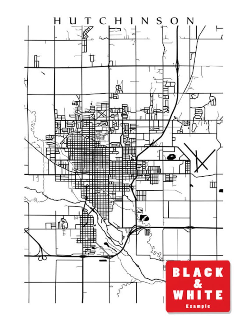 Hutchinson Map Print Kansas Poster Art - Etsy