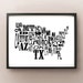 US Stylish State Code Typography Map Print - Etsy