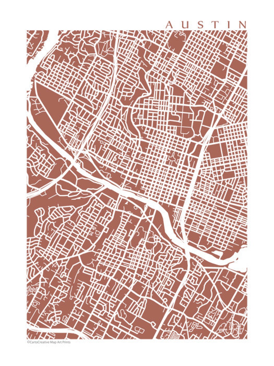 Austin Map Art Print Texas Poster | Etsy
