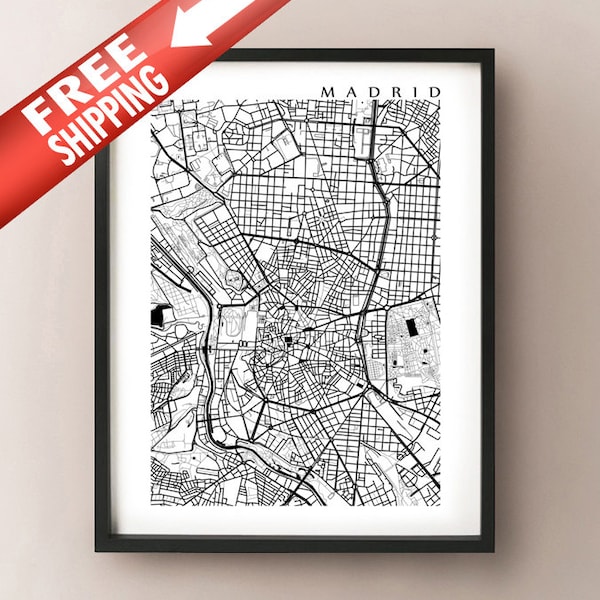 Madrid Black and White Map - Etsy