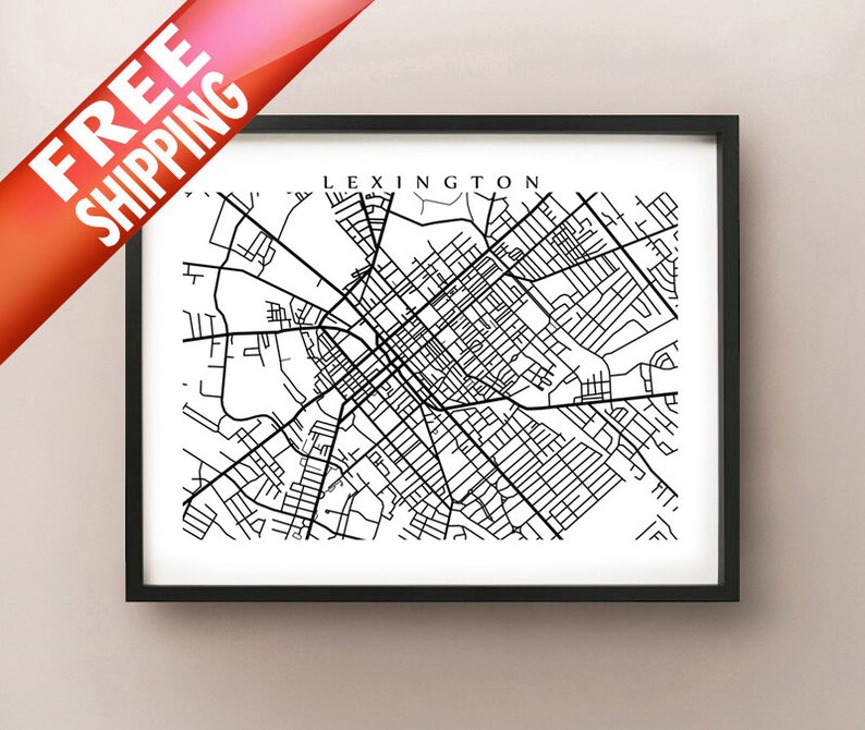 Lexington Map KY Art Poster Black and White | Etsy