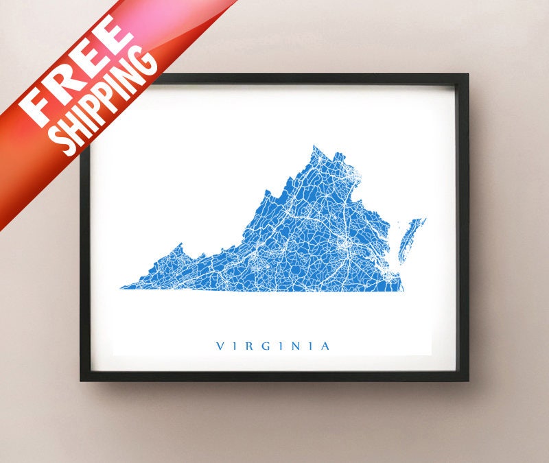 Virginia Map Virginia VA State Map Print Poster | Etsy