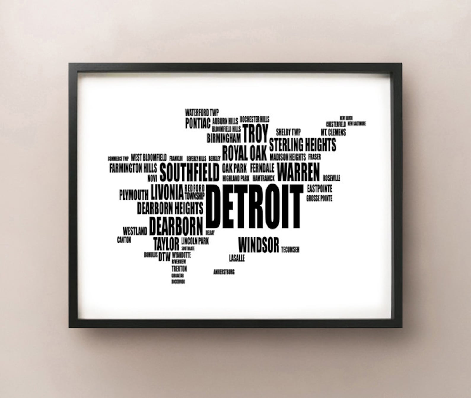 Detroit Typography Map Michigan Text Art Print - Etsy