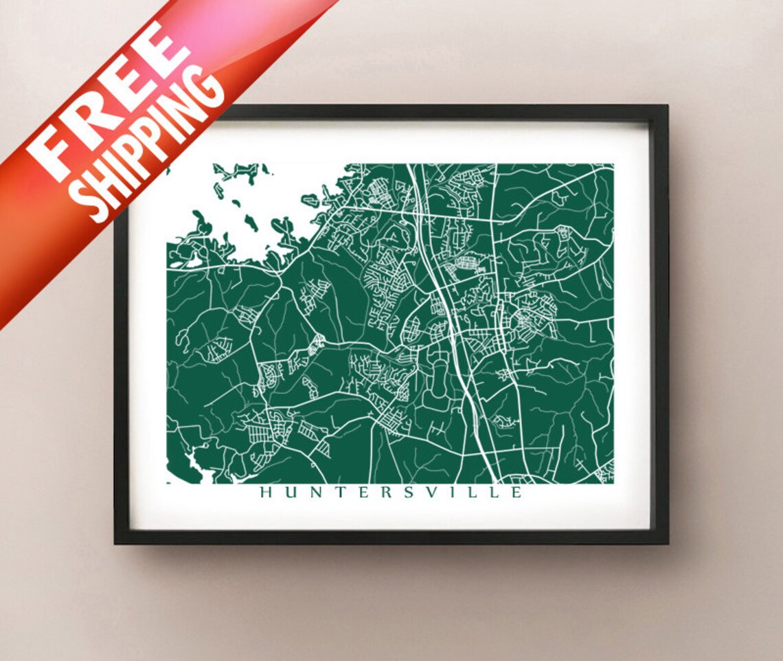 Huntersville Map Art Print - North Carolina Poster - Etsy