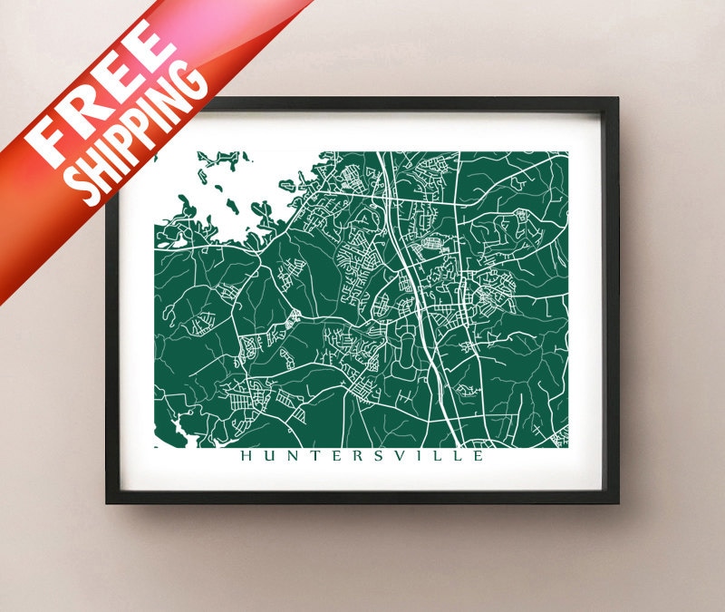 Huntersville Map Art Print - North Carolina Poster - Etsy