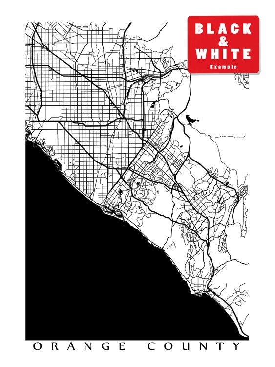 Orange County Map Art Poster Print - Choose Your Color - Anaheim ...