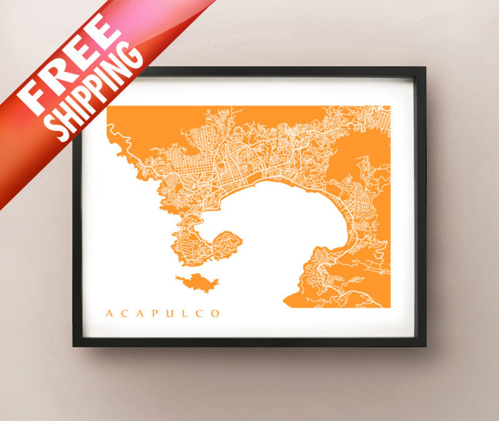 Acapulco Map Art Print - Mexico Poster - Etsy