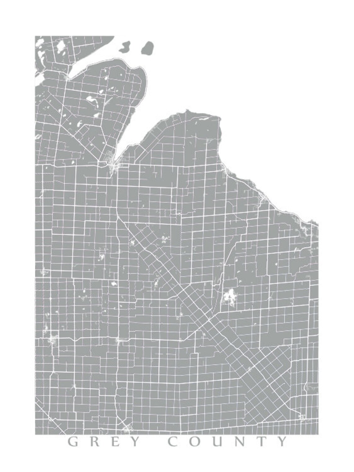 Grey County Map Print - Ontario Art - Canada Poster - Choose Size and ...