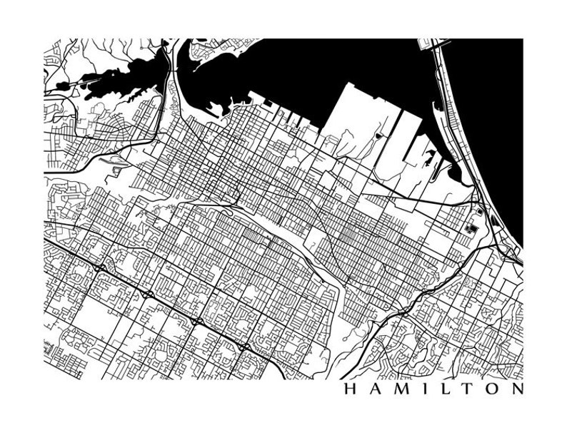 Hamilton City Map More Sizes Available Black and White | Etsy