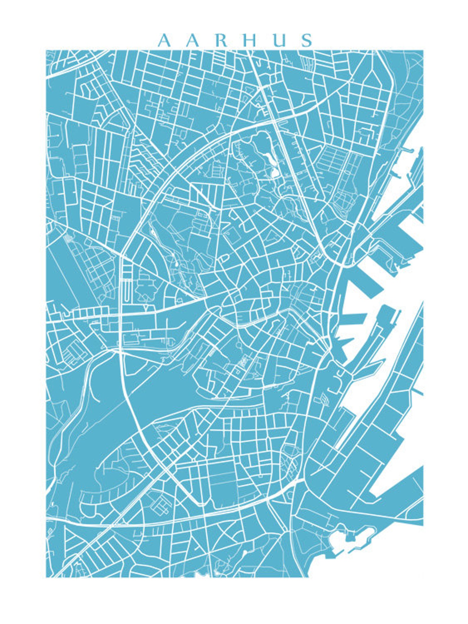 Aarhus Map Print - Denmark Poster - Etsy