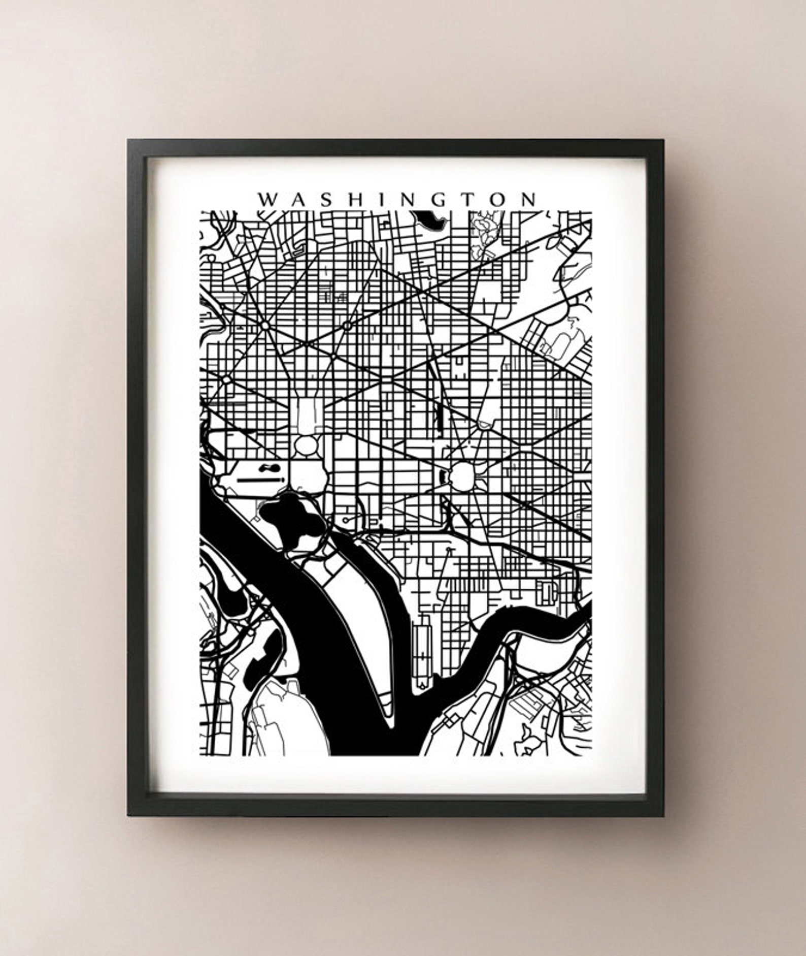 Washington DC City Map Art Print Black and White - Etsy