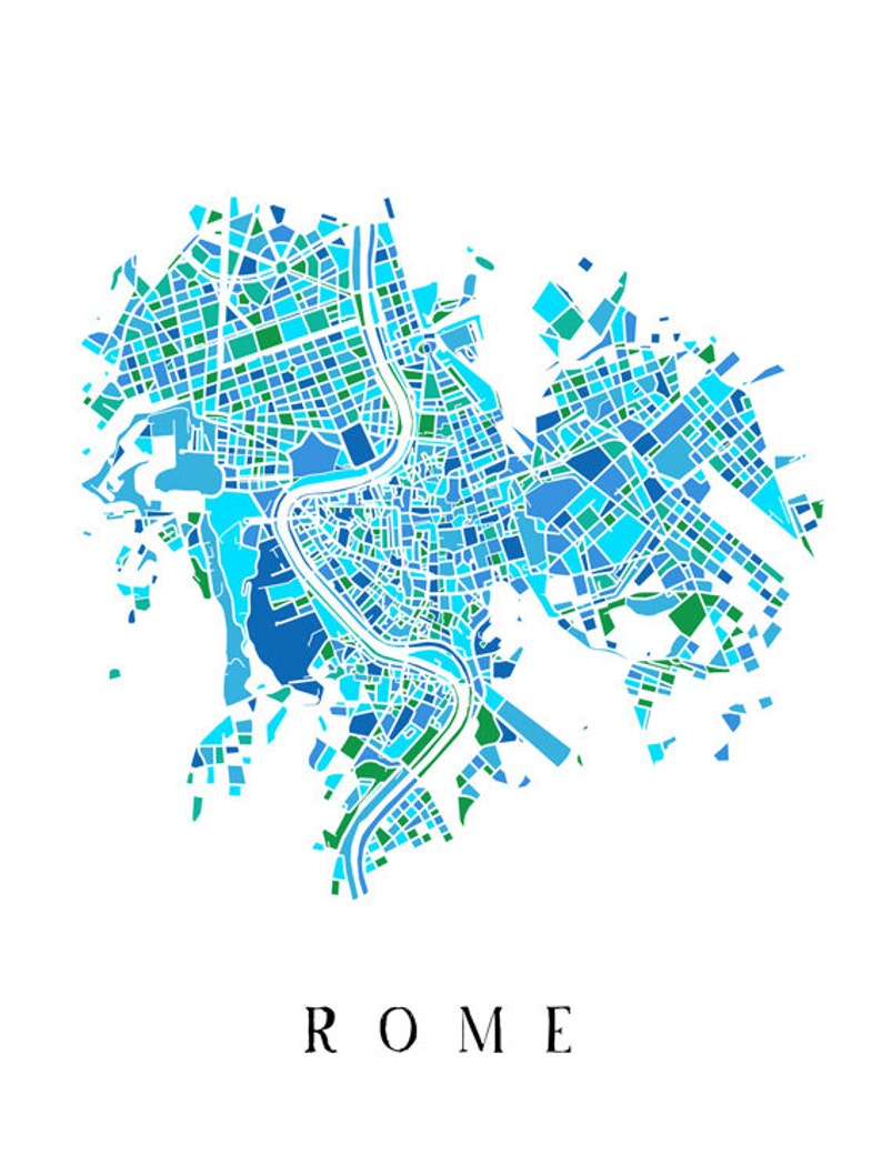 Rome Colored Art Map - Roma, Italia Arte - Artistic Rome Italy Print - Etsy