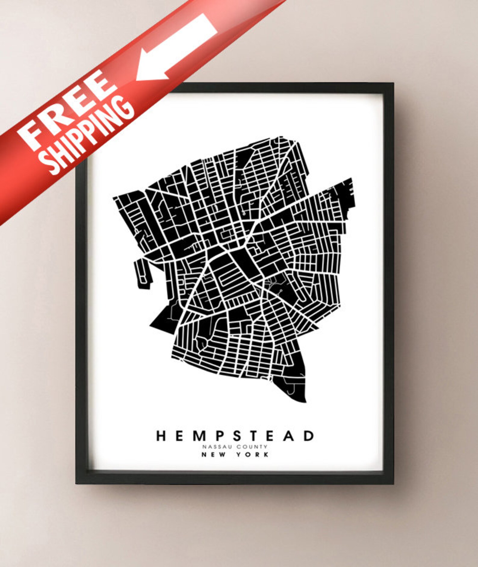Hempstead NY City Limits Map Print | Etsy